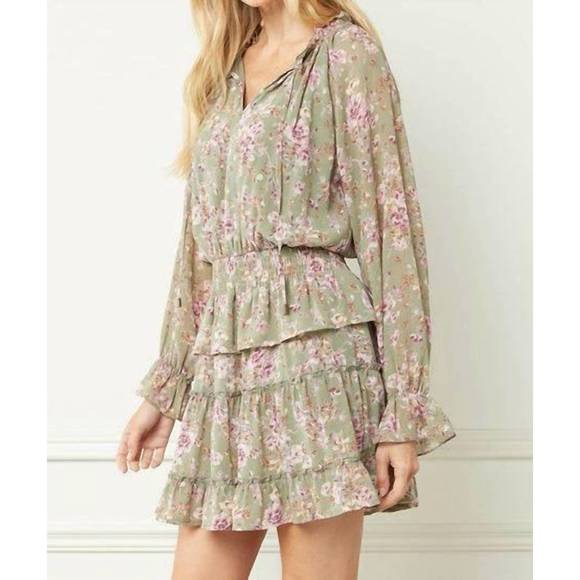 entro | Dresses | New Entro Mini Floral Print Dress In Olive | Poshmark